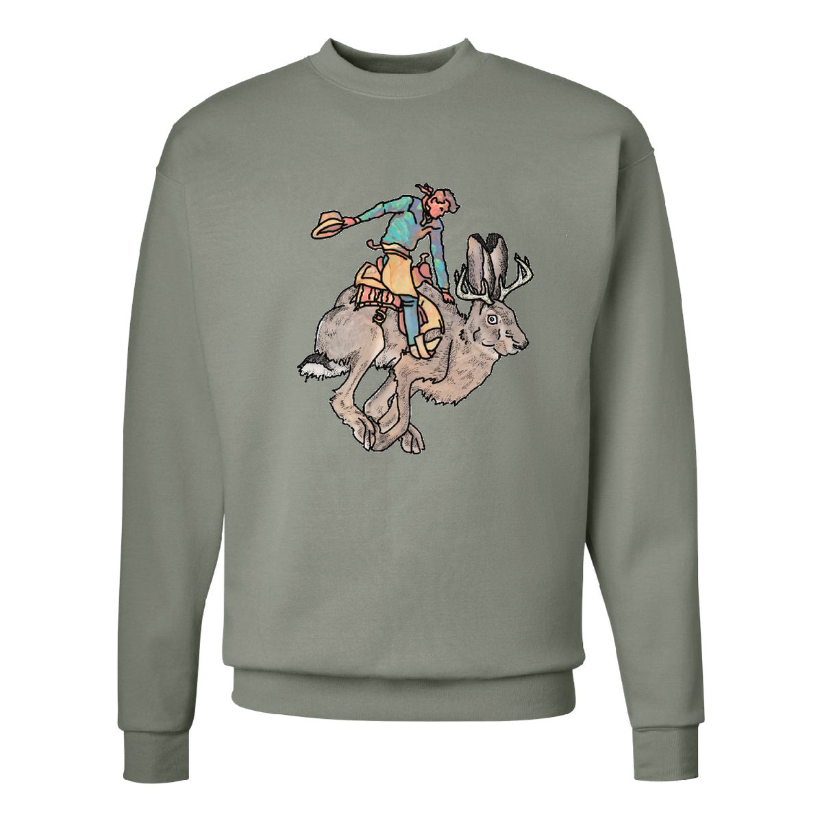 Jackalope and Rider in Color Crew Sweatshirt - Stonewashed Green | Roam ...